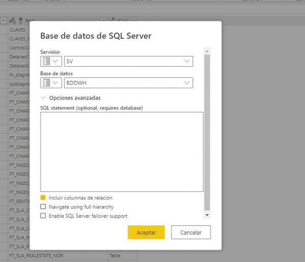 Dataflows admite cuadro de dialogo en la consulta nativa de SQL pero ...